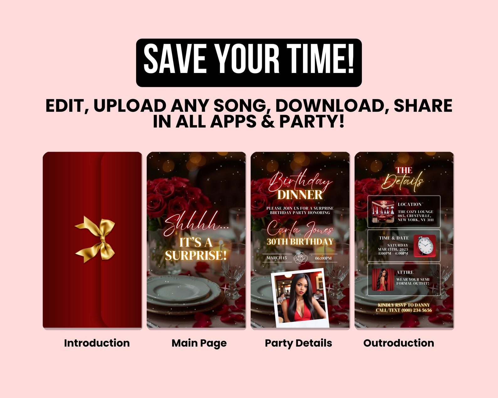 Surprise Birthday Party Invitation, Red Surprise Dinner Animated Invite ...