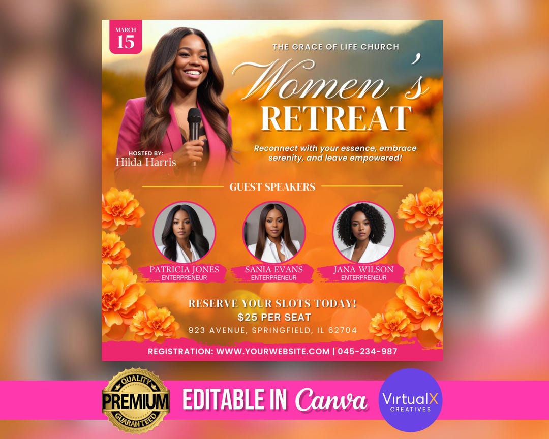 Women's Retreat Flyer, Women's Meeting Conference Flyer, Guest Speaker ...