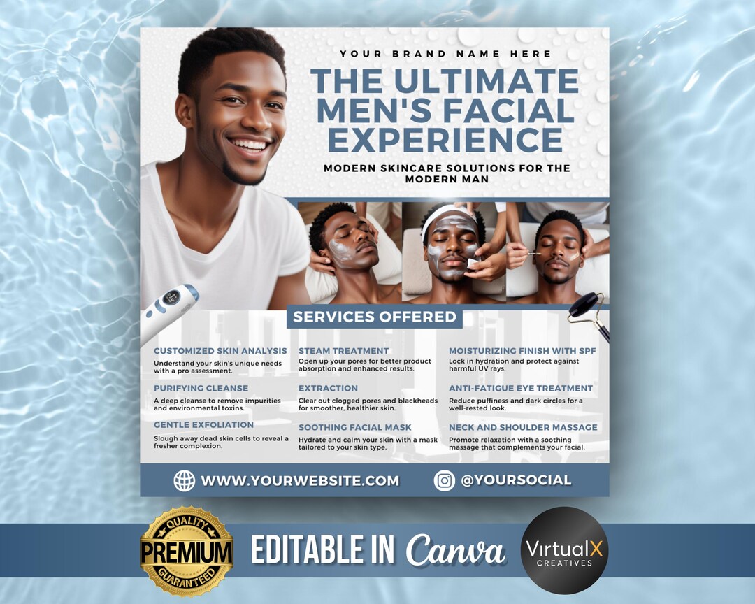 Men's Facial Specials Flyer, Facial Treatments Flyer, Premade ...