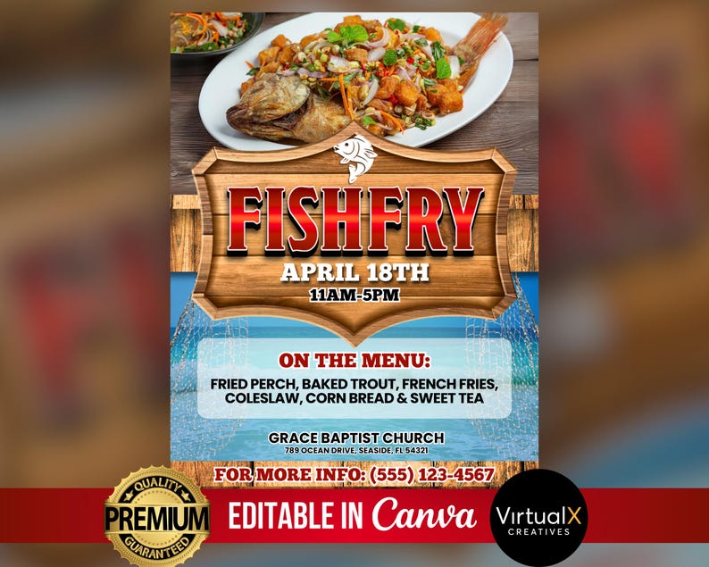 Fish Fry Flyer, Community Event, Restaurant Cookout Flyer, Fried Perch ...