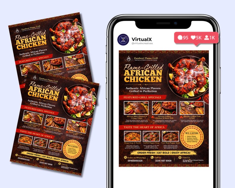 African Restaurant Menu Template, African Food Flyer, BBQ Grill Poster ...