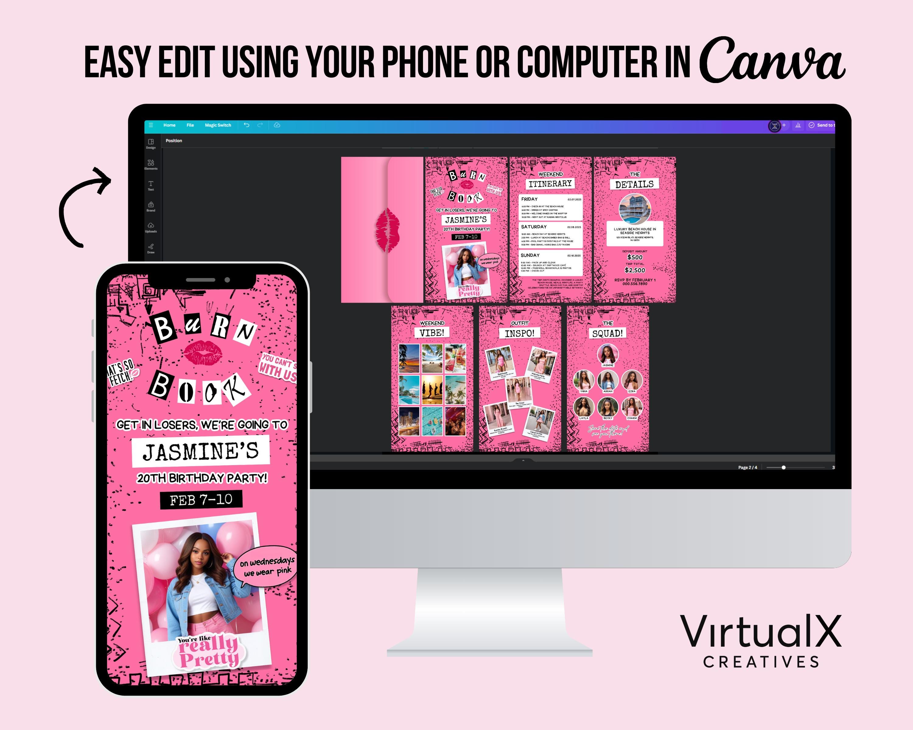Animated Burn Book Itinerary, Fetch Inspired Bachelorette Getaway ...