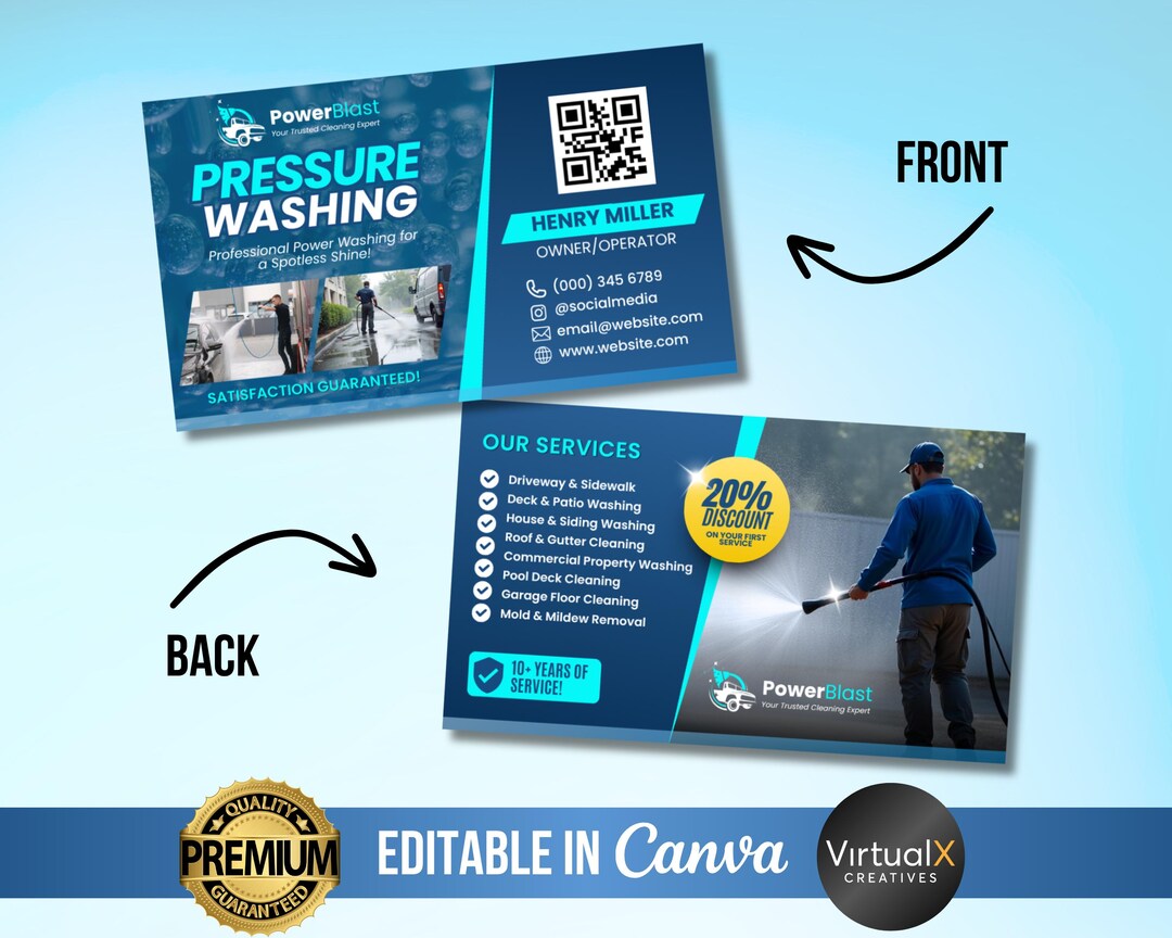 Power Washing Service Business Cards, Pressure Washing, Cleaning ...