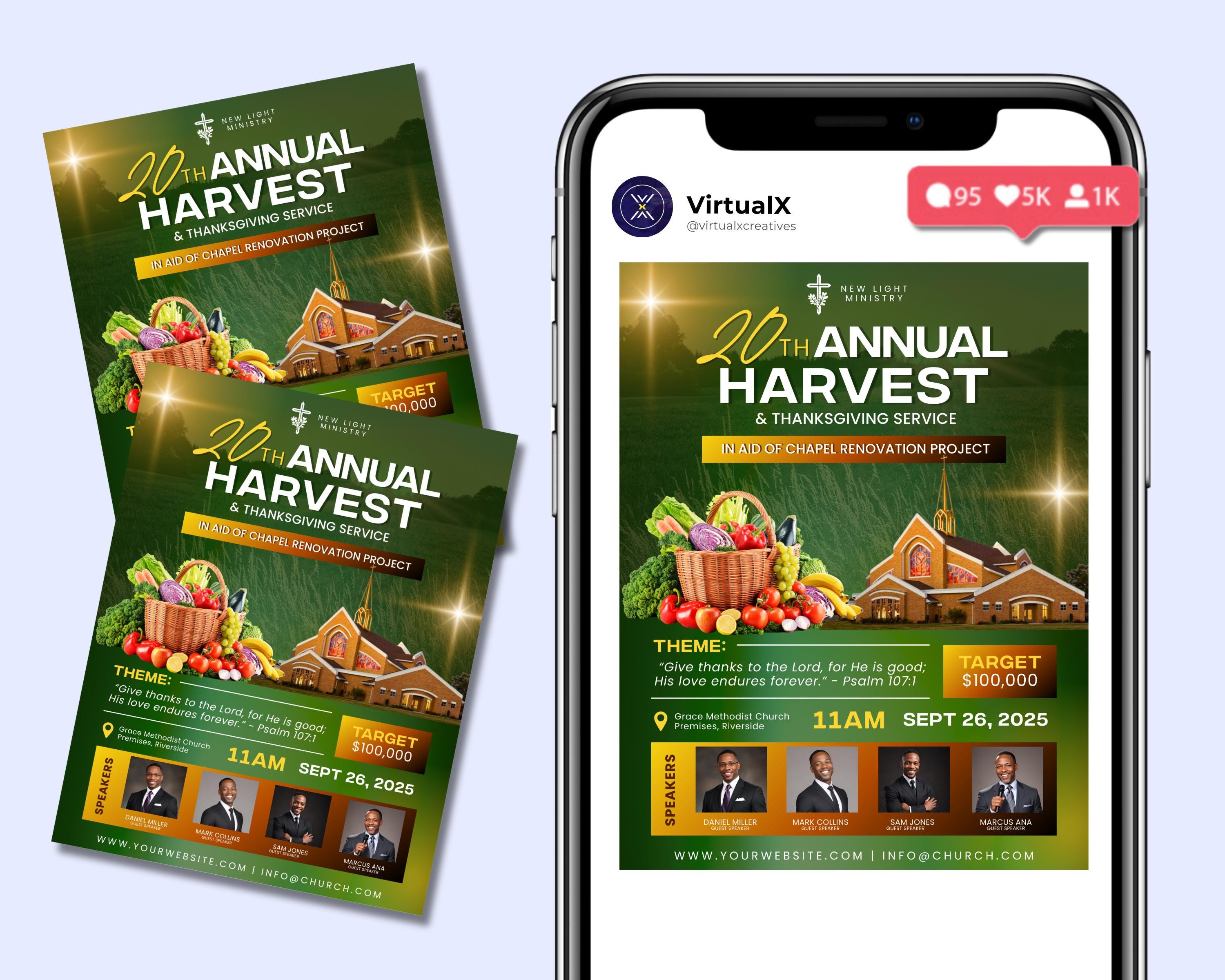 Annual Church Harvest Flyer, Church Event Flyer, Editable Thanksgiving ...