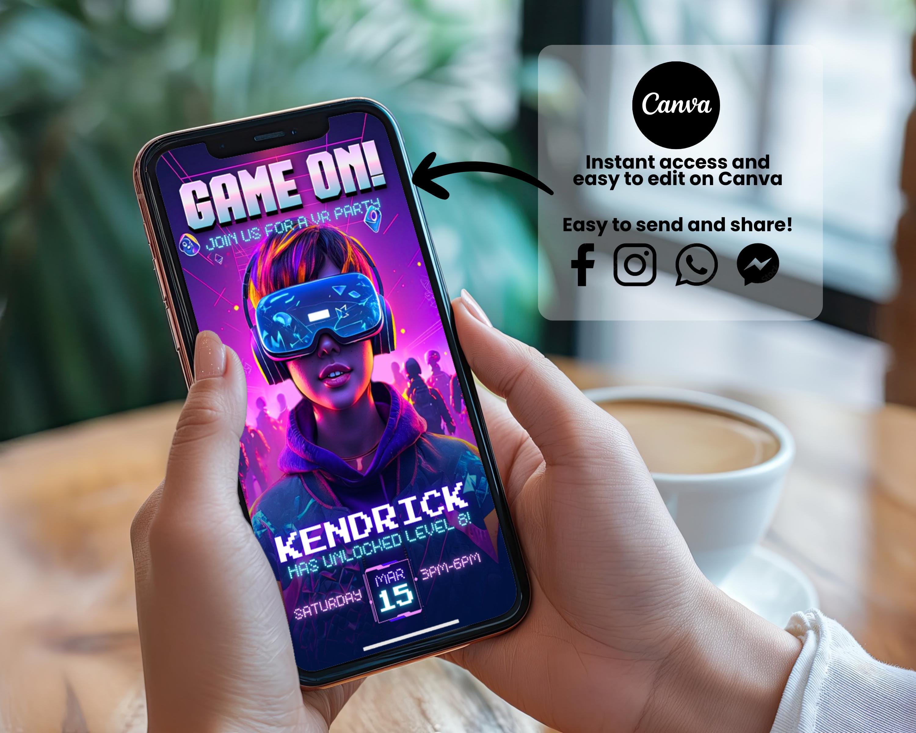 Virtual Reality Game Birthday Invite, Animated VR Headphone Party ...