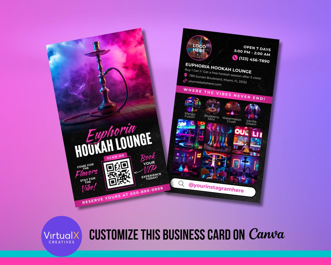 Hookah Business Cards, Editable Night Club Calling Card, Bar and Grill ...