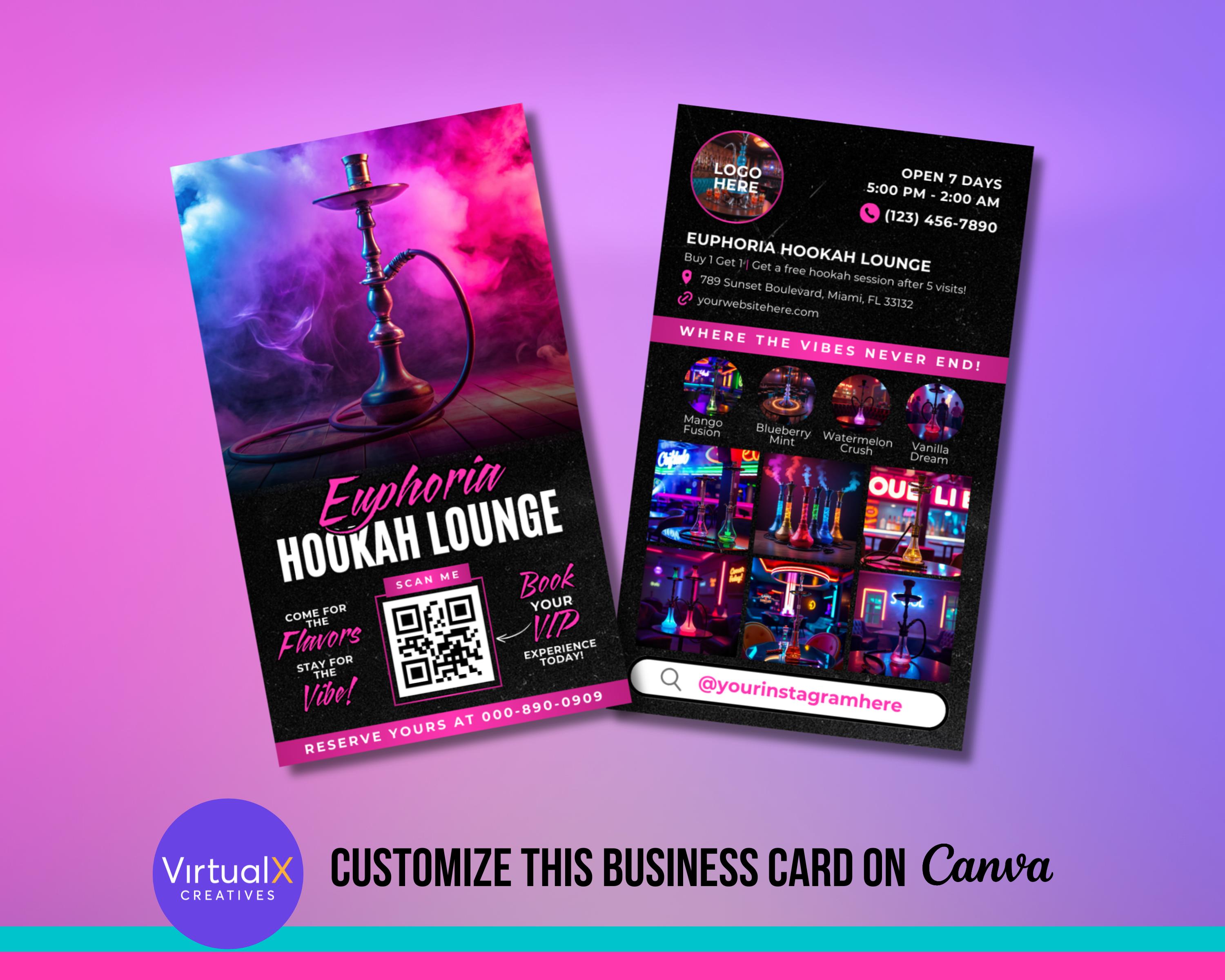 Hookah Business Cards, Editable Night Club Calling Card, Bar and Grill ...