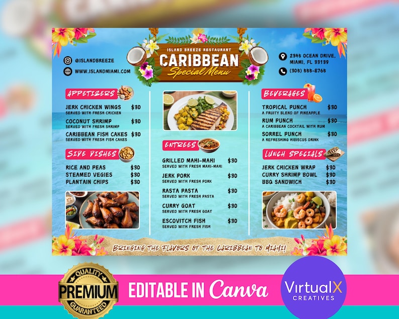 Caribbean Food Menu Flyer, Jamaican Restaurant Menu, Haitian Food Menu ...