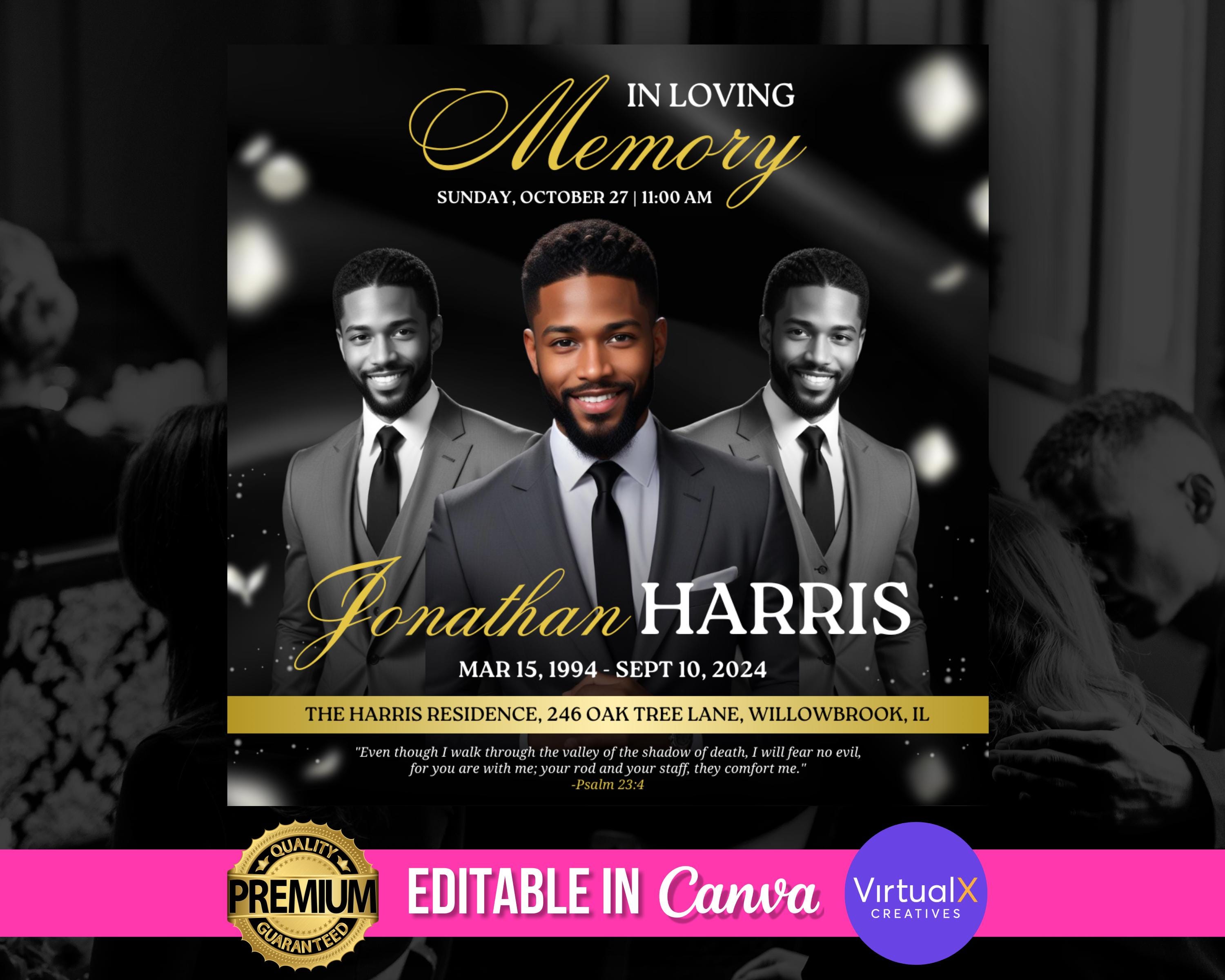 Memorial Funeral Announcement Flyer, Funeral Invites, in Loving Memory ...