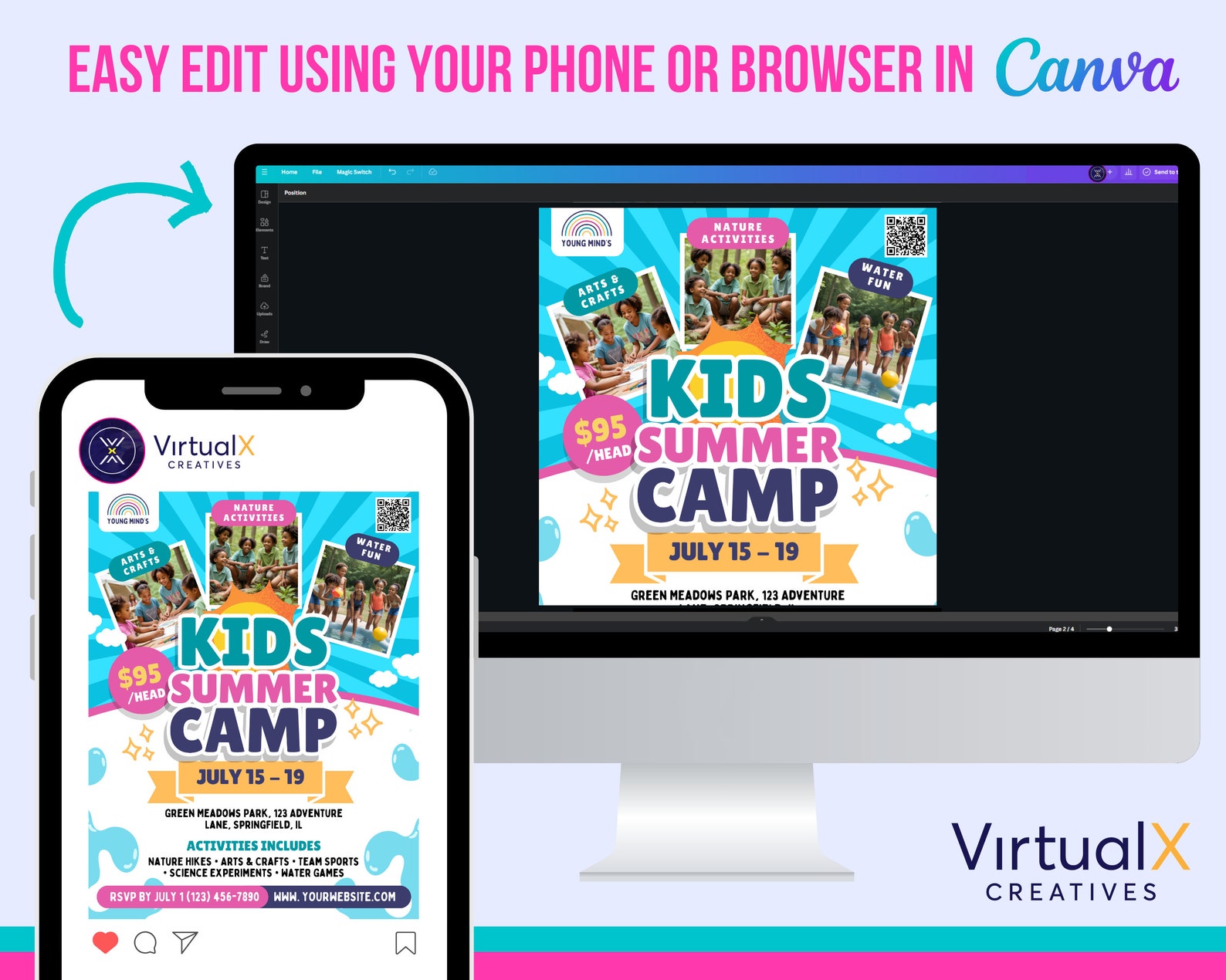 Kids Summer Camp Flyer, Kids Bootcamp Flyer, Kids Summer Workshop, DIY ...