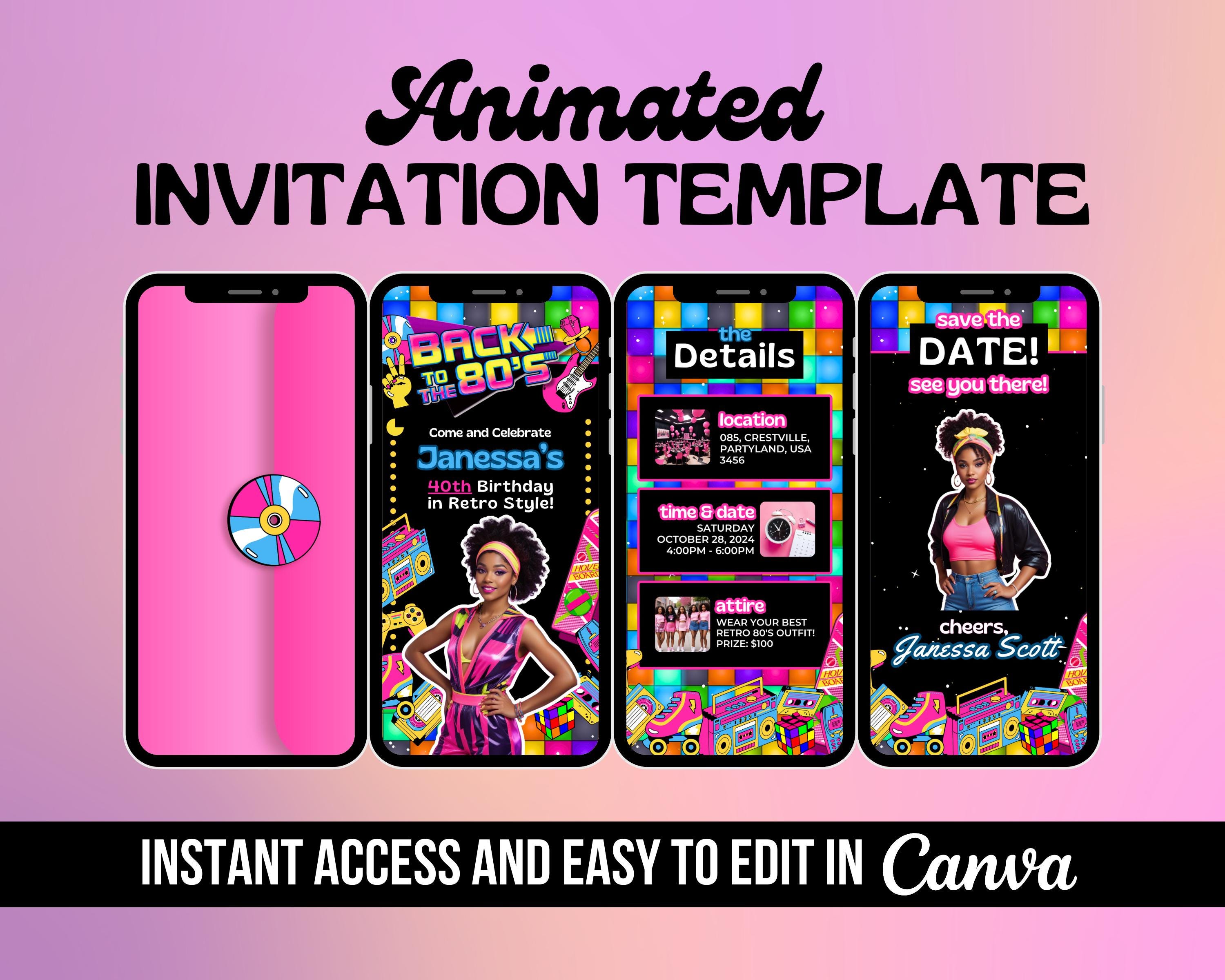 Back to the 80s Birthday Invitation, Editable Retro Party Video Invite ...