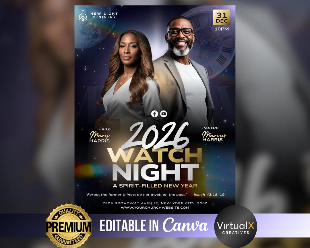 Watch Night New Year's Eve Service Flyer, NYE Celebration, Crossover ...