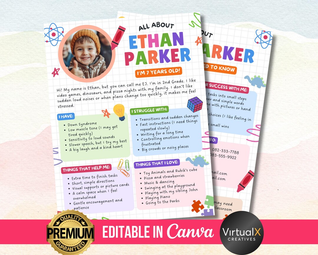 Back to School All About Me, Child Info Template, Special Needs Teacher ...