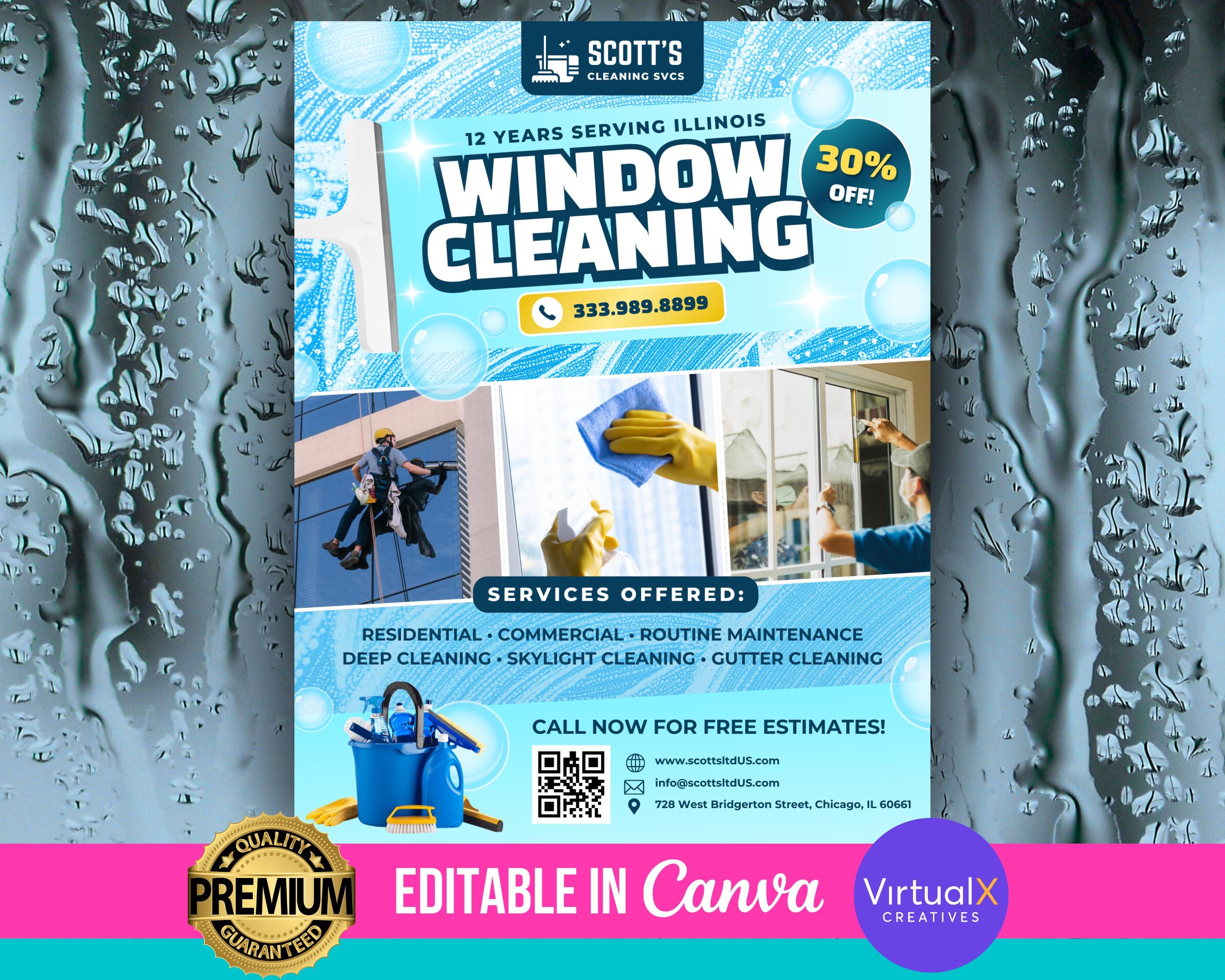 Clear Window Cleaning Service Flyer, Cleaning Business Flyer, Editable ...