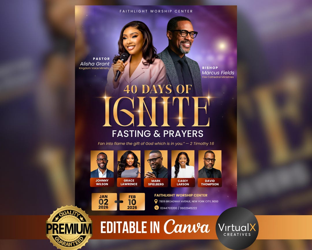 40 Days of Ignite Flyer, Church Revival Canva Template, Fasting and ...