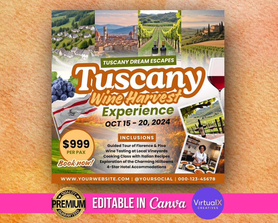 Italy Travel Agent Flyer, Tuscany Vacation Flyer, Book a Vacation Flyer ...