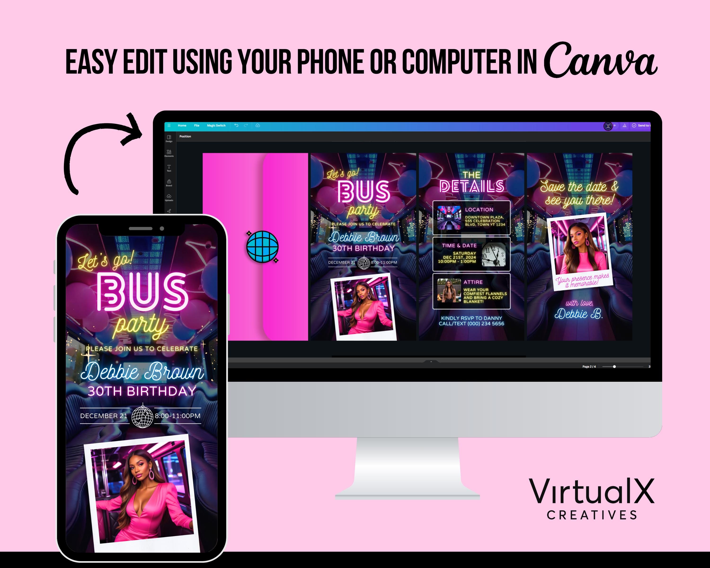 Bus Party Invitation, Editable Limo Birthday Party Invite, Digital ...