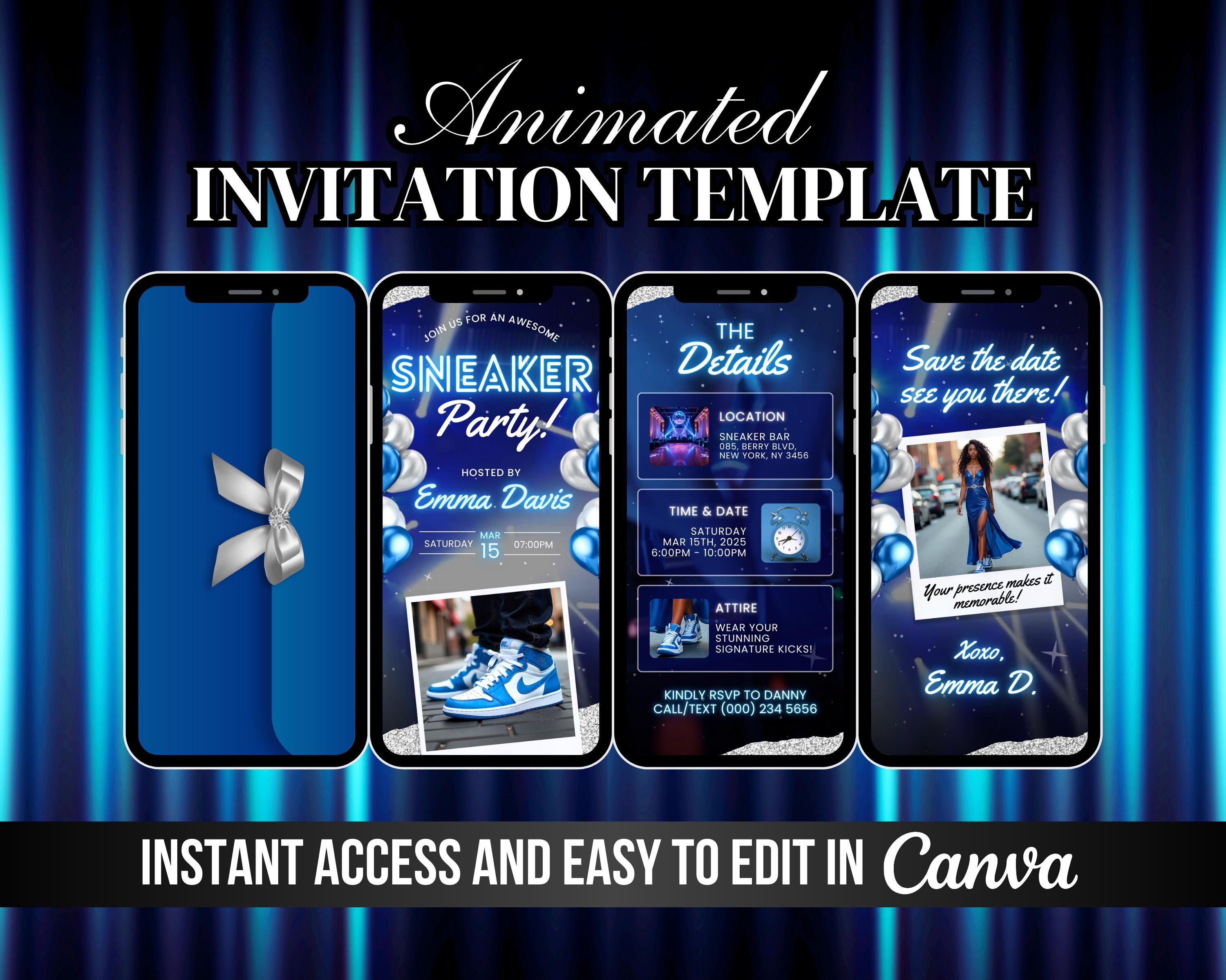 Animated Sneaker Ball Party Invitation, Elegant Sneakerhead Birthday ...