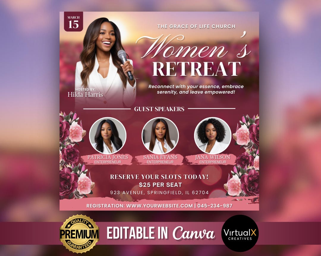 Women's Retreat Flyer, Women's Meeting Conference Flyer, Guest Speaker ...