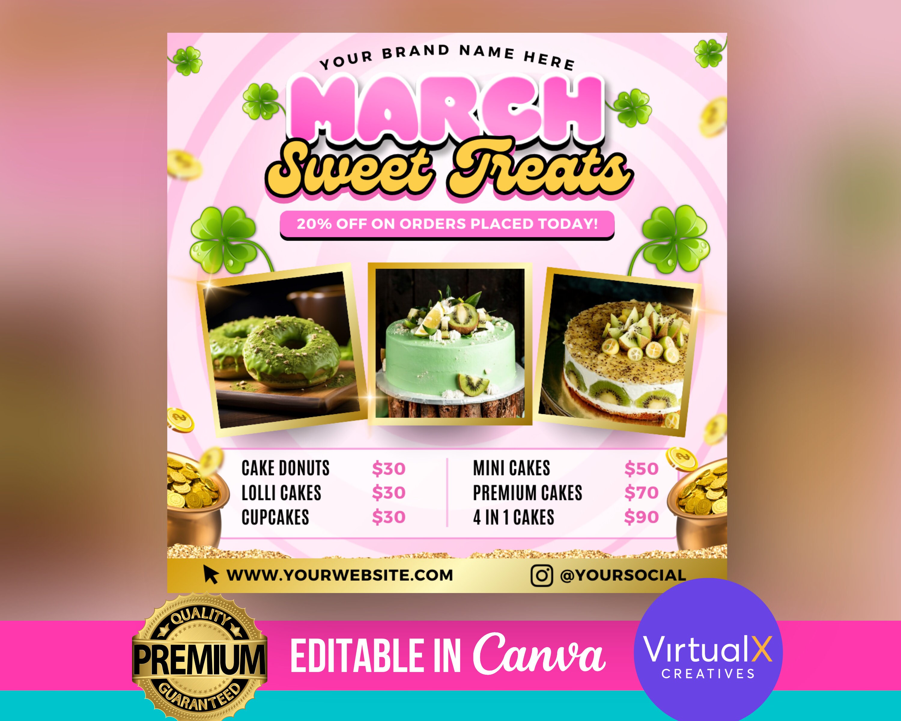 March Sweet Treats Flyer, St. Patrick's Day Cake Flyer, Dessert Flyer ...