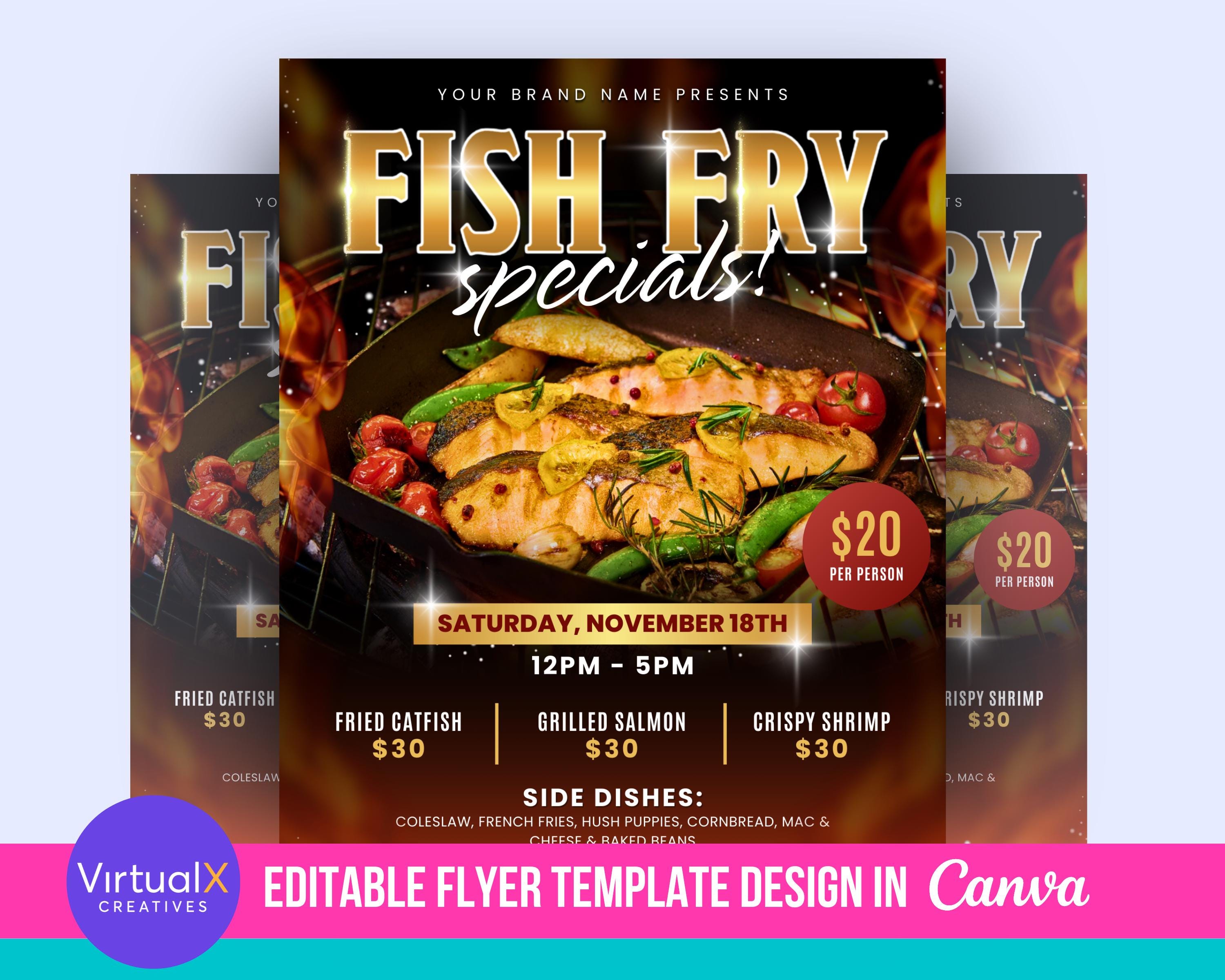 Fish Fry Flyer, Community Event, Restaurant Cookout Flyer, Gold Fish ...