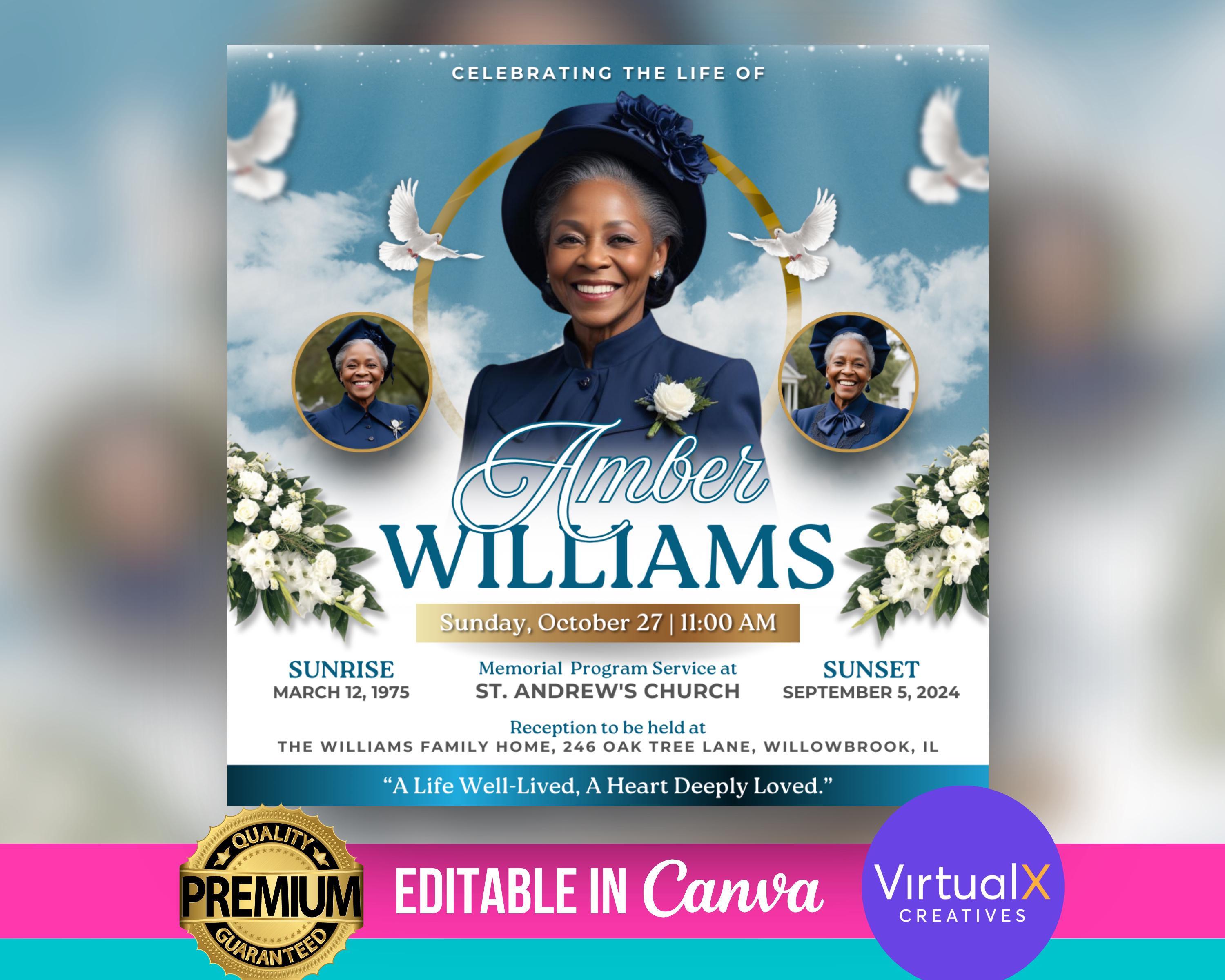 Memorial Funeral Announcement Flyer, Funeral Invites, in Loving Memory ...