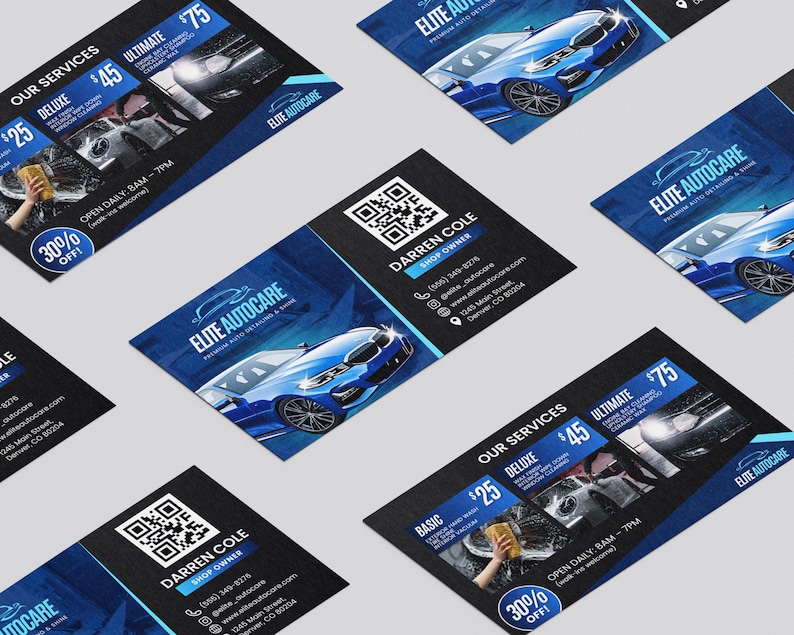 Mobile Auto Car Detailing Business Cards, Car Wash Service Calling Card ...