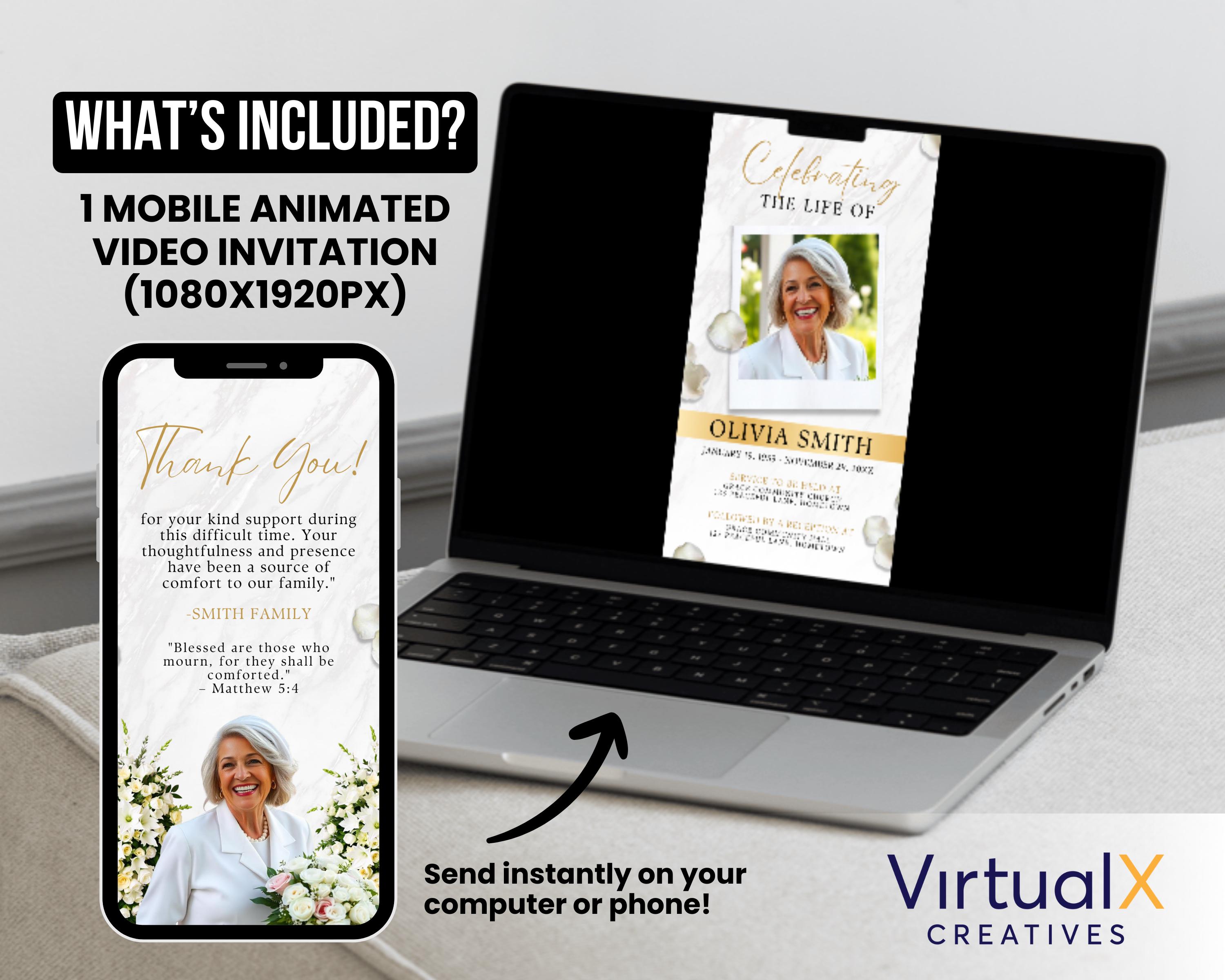Funeral Announcement Invitation, Animated Gold Celebration of Life ...