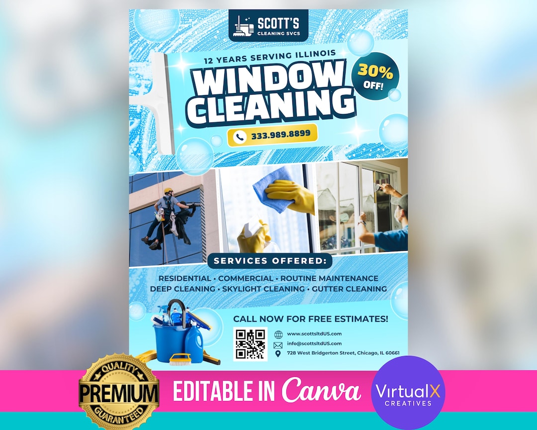 Clear Window Cleaning Service Flyer, Cleaning Business Flyer, Editable ...