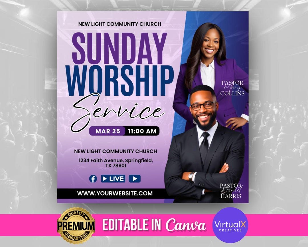 Church Invitation Template, Sunday Service Flyer, Sunday Worship ...
