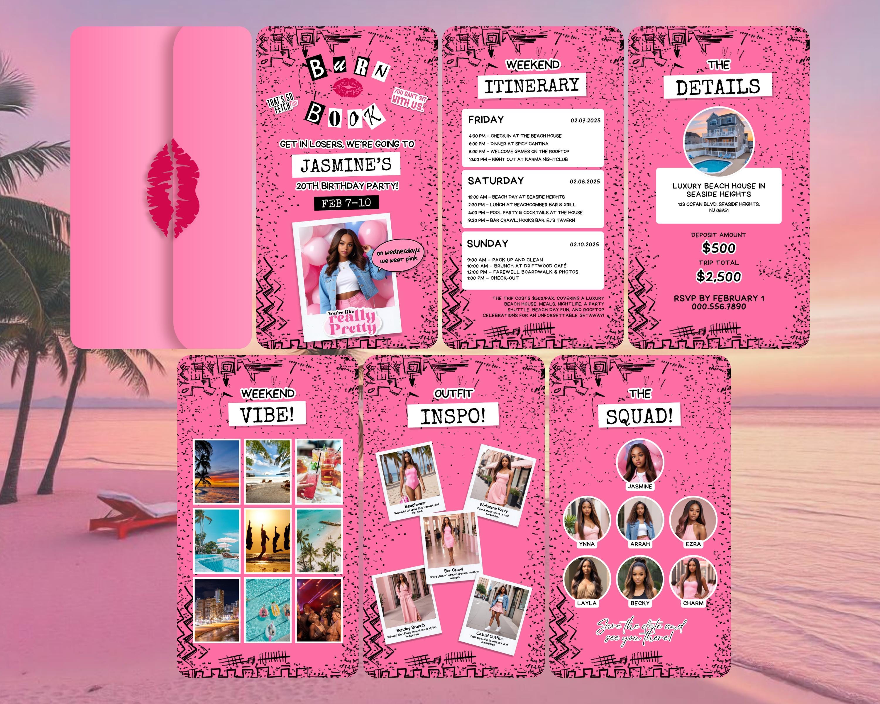 Animated Burn Book Itinerary, Fetch Inspired Bachelorette Getaway ...
