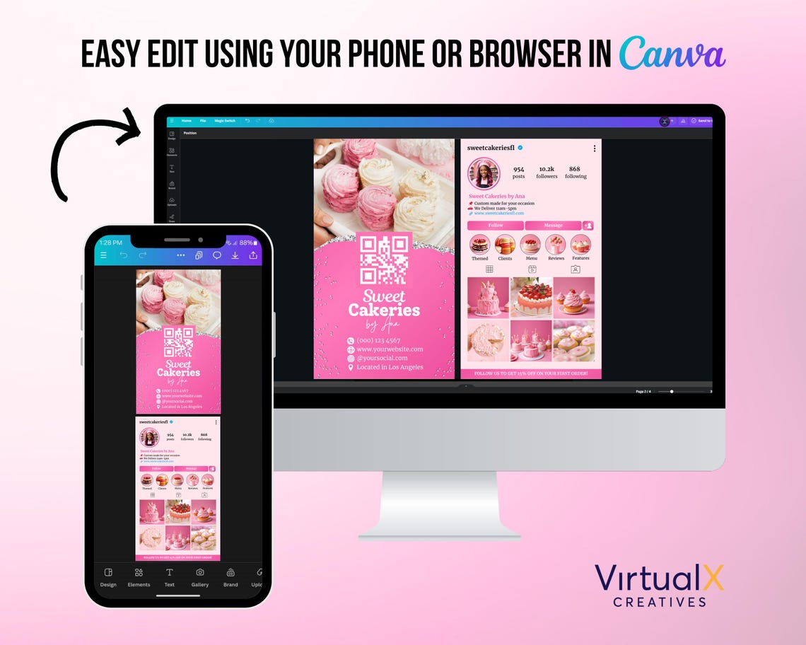 Bakery Instagram Business Card, QR Card, Cake Shop IG Calling Card ...