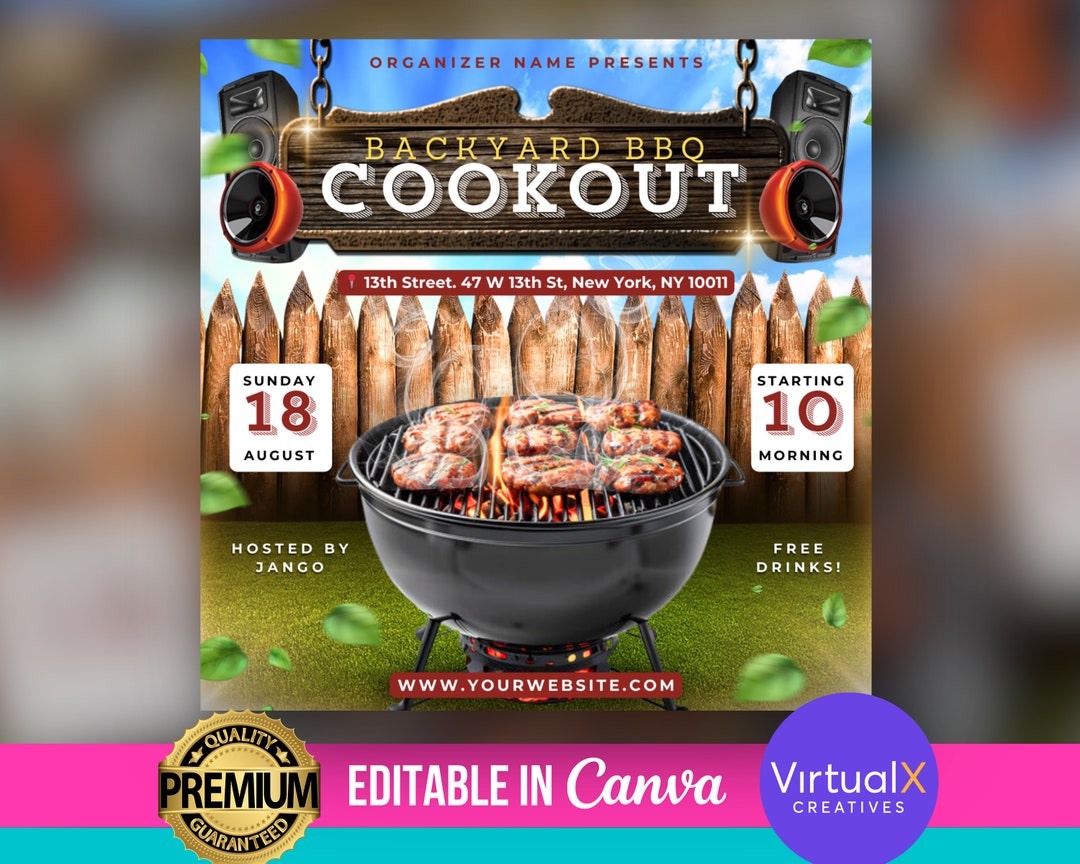 Backyard BBQ Cookout Flyer | Summer Party Flyer | Editable Canva Food ...
