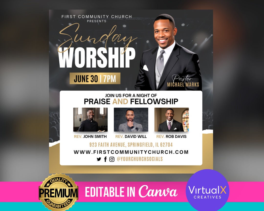 Sunday Worship Flyer, Fellowship Service, Church Conference Invitation ...