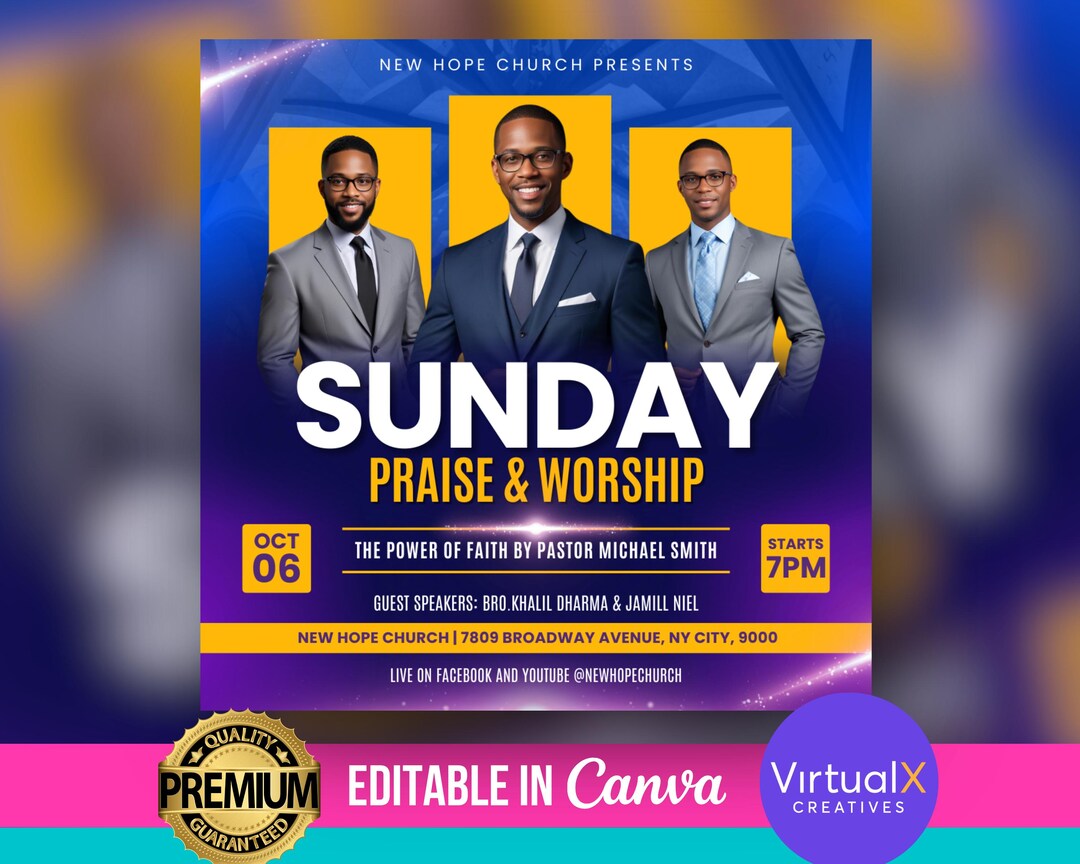 Sunday Worship Church Flyer, Christian Event, Fellowship Service Flyer ...