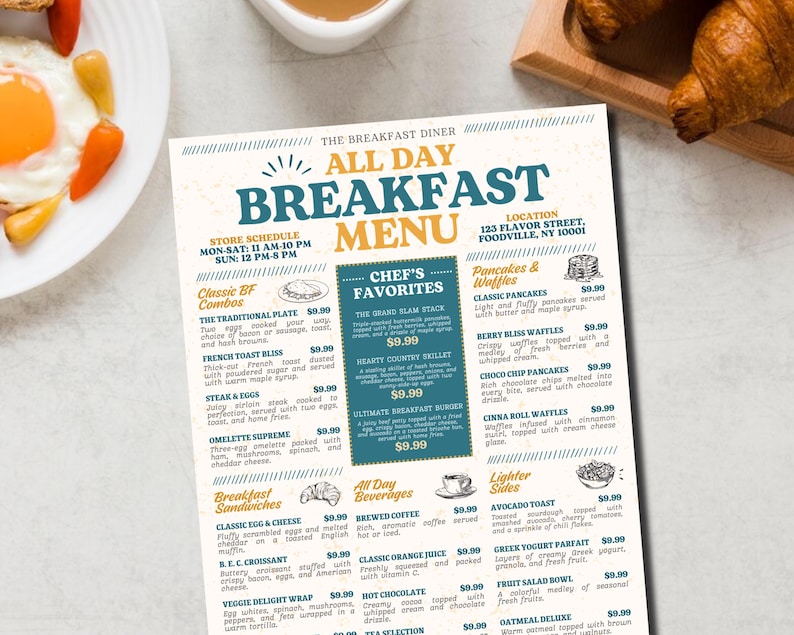 Breakfast Menu Template, Diner Menu Flyer, Food Truck Menu, Editable ...