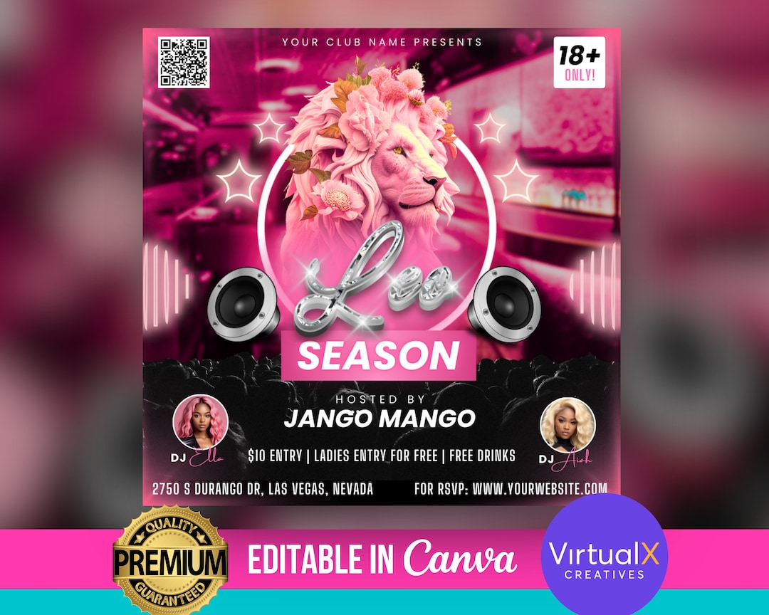 Leo Season Party Flyer, Leo Birthday Party Flyer, August Bday Girl ...