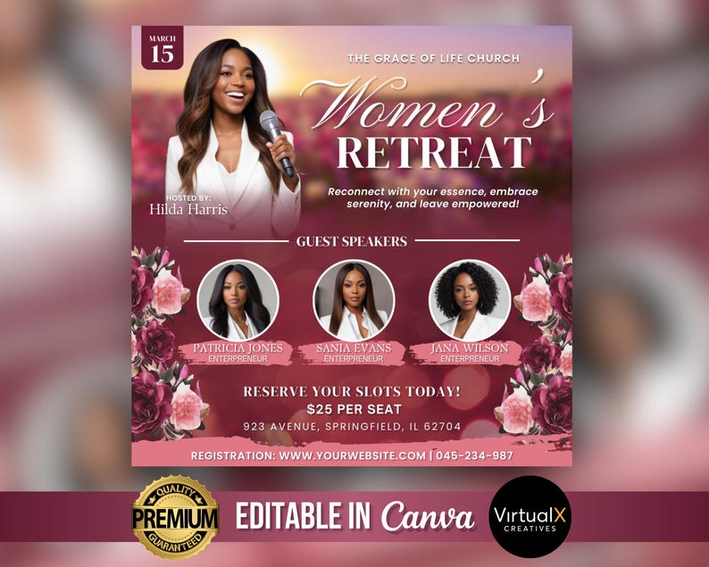 Women's Retreat Flyer, Women's Meeting Conference Flyer, Guest Speaker ...
