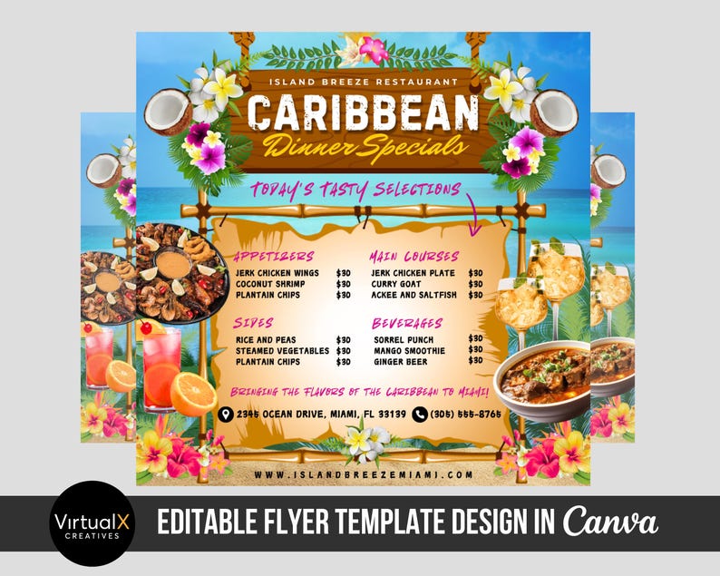 Caribbean Food Menu Flyer, Jamaican Restaurant, Haitian Food Menu Flyer ...