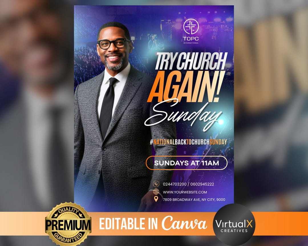 Try Church Again Invitation Template, Sunday Service Flyer, Sunday ...