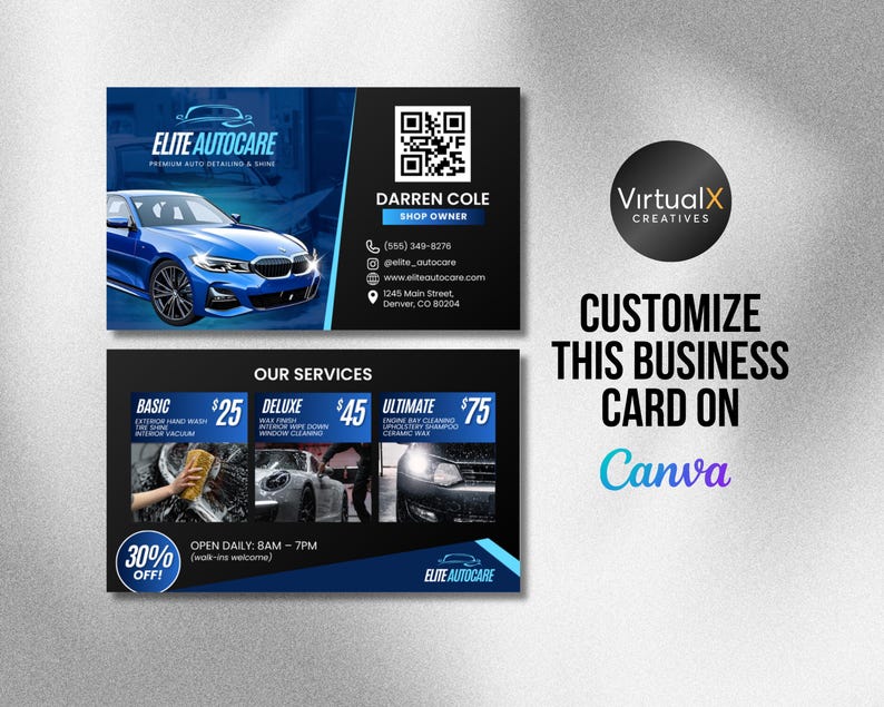 Mobile Auto Car Detailing Business Cards, Car Wash Service Calling Card ...