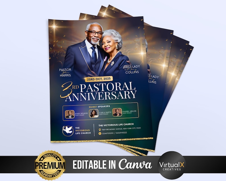 Pastoral Anniversary Flyer, Editable Church Event Template, Pastor ...