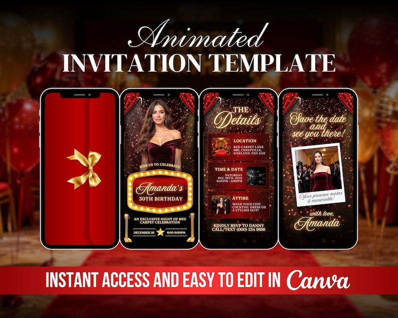 Red Carpet Animated Invitation, Star VIP Pass Themed Birthday Video ...