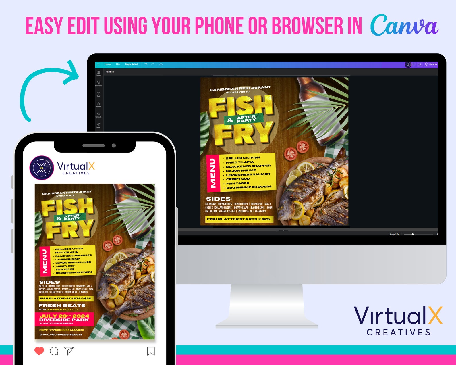 Fish and Fry Flyer, Canva Printable, DIY Template Design, Community ...