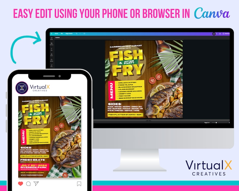 Fish and Fry Flyer, Canva Printable, DIY Template Design, Community ...