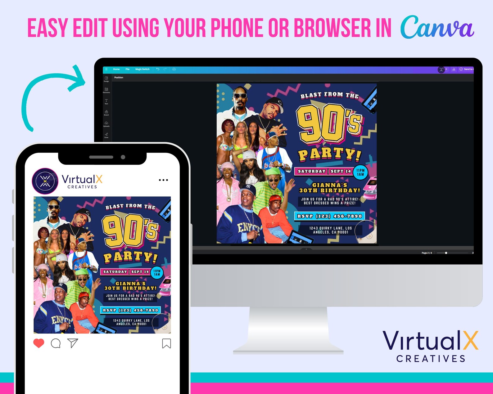 90s Birthday Party Flyer, Retro Birthday Party, House Party Invite, DIY ...