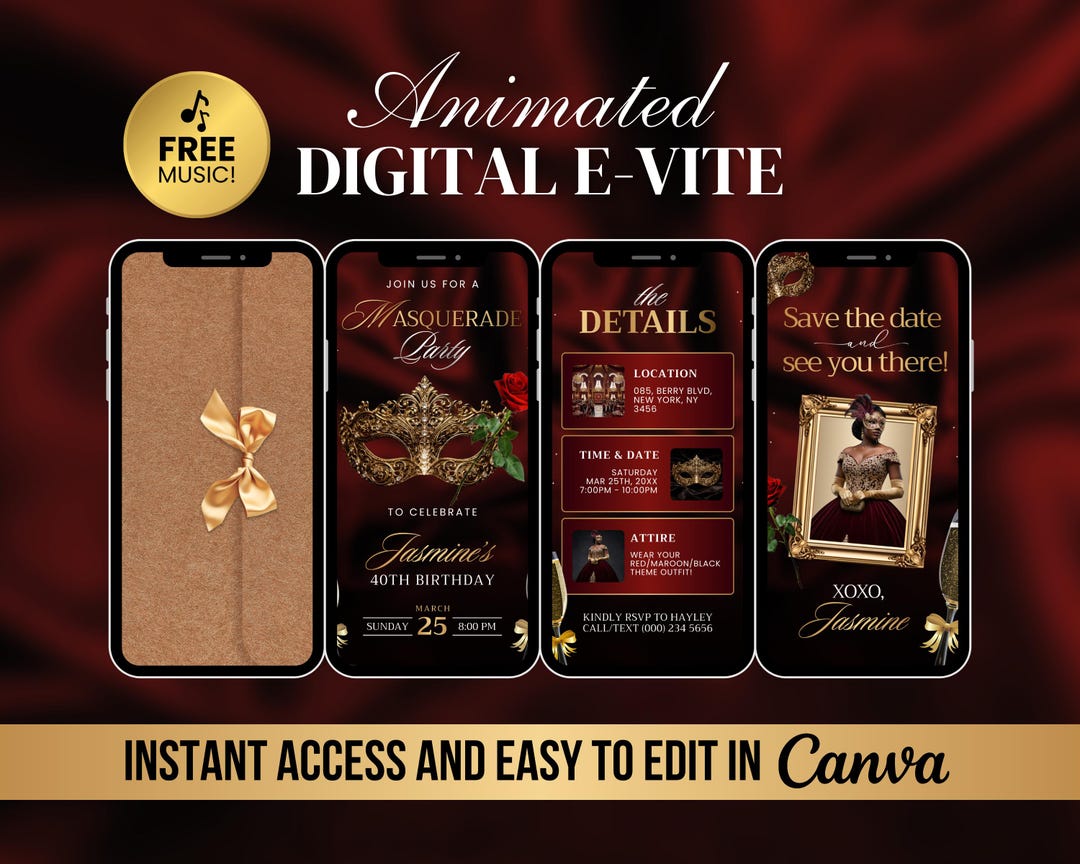 Masquerade Ball Animated Invitation | Luxury Black Gold Party Video ...
