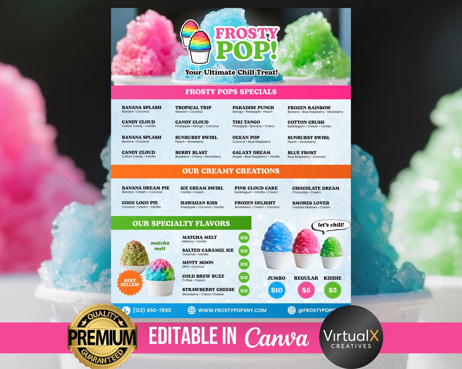 Snow Cone Menu Flyer, Editable Shaved Ice Template, Ice Cream Pricelist ...