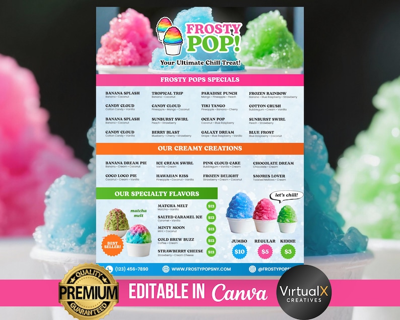 Snow Cone Menu Flyer, Editable Shaved Ice Template, Ice Cream Pricelist ...