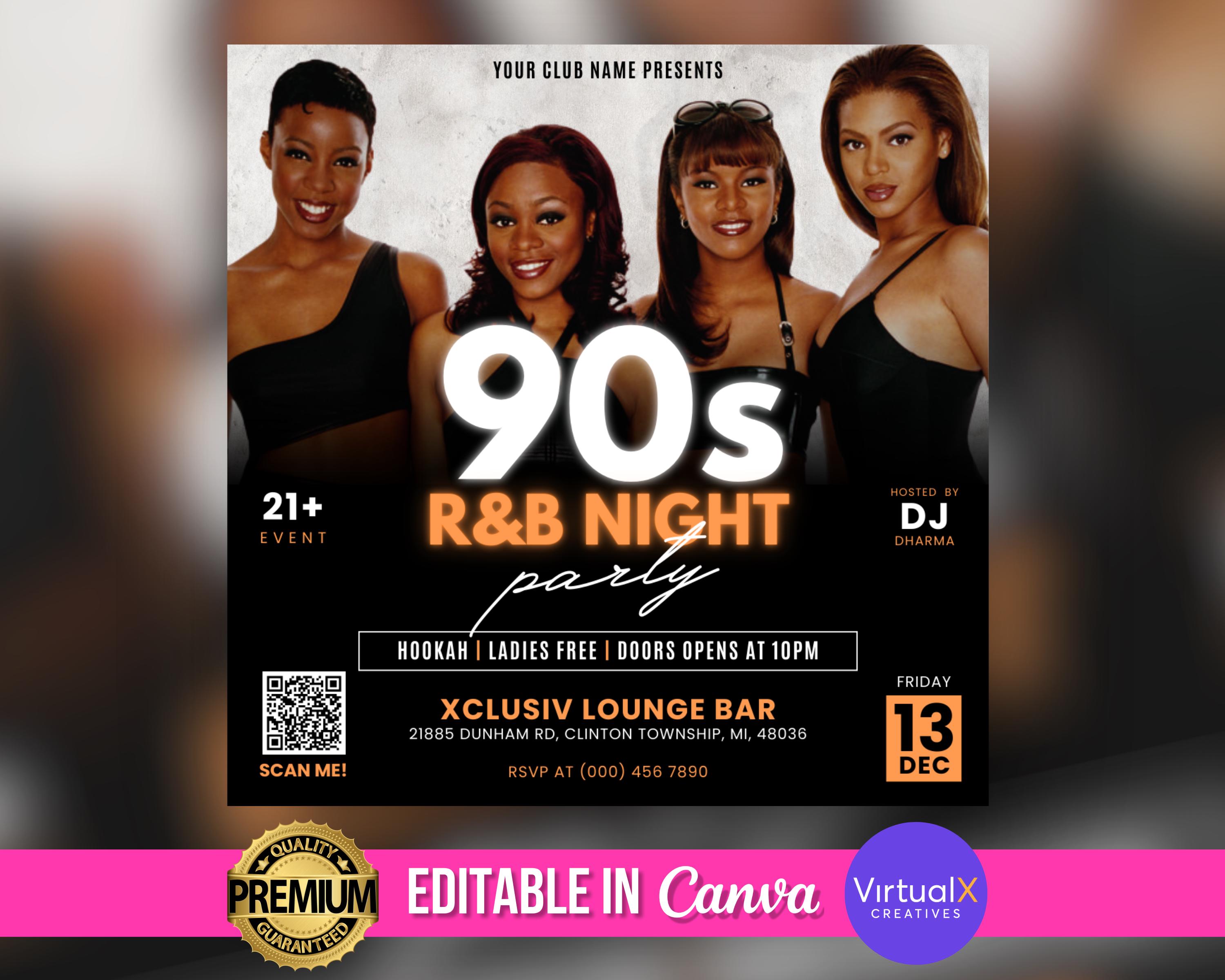 90s R&B Party Flyer, Editable RNB Party Invitation, R and B Night Flyer, RNB Friday Template ...